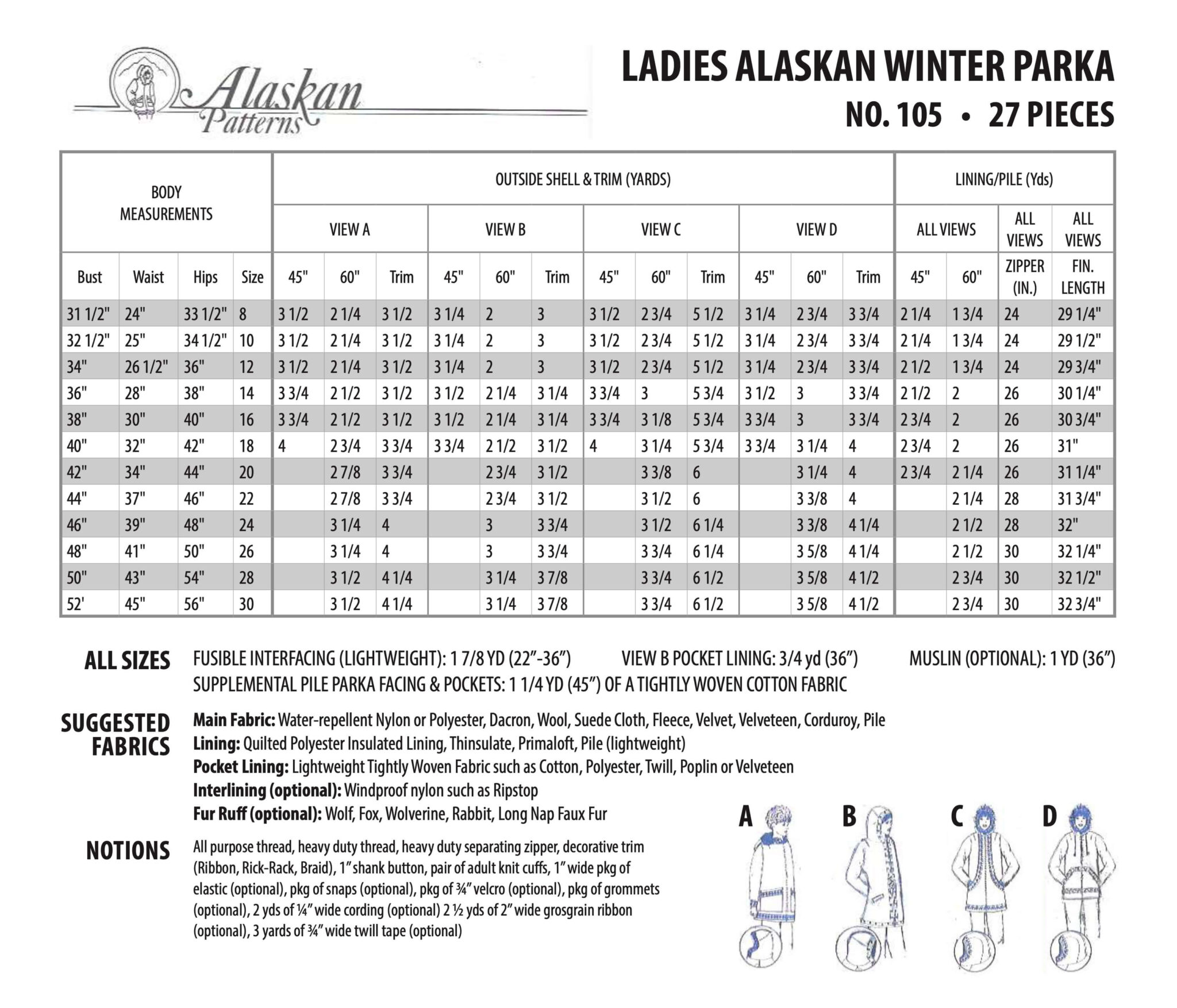 Ladies Winter Parka Patterns - Alaskan Patterns