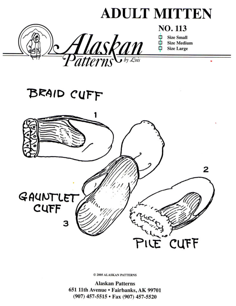 Adult Mitten Pattern (Sizes Small, Medium, Large) - Alaskan Patterns