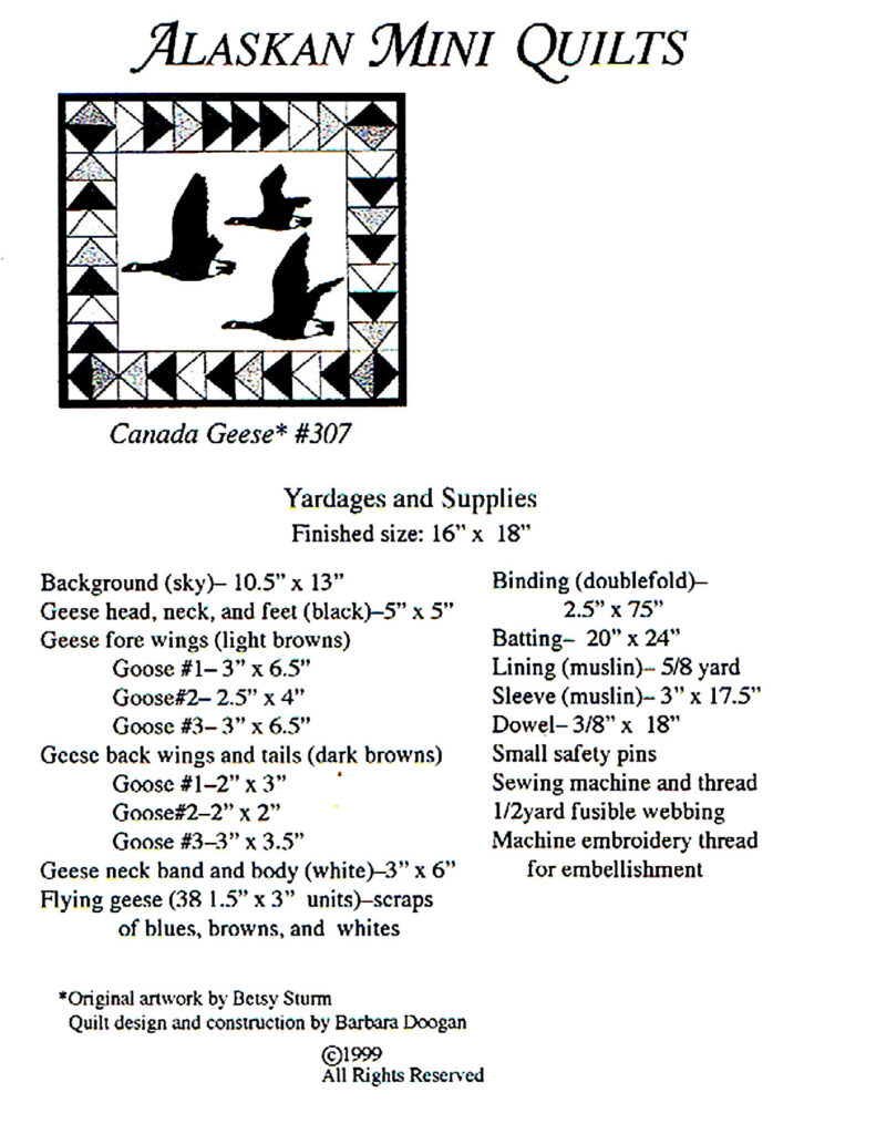 Canada Geese (Mini Quilt Pattern) - Alaskan Patterns
